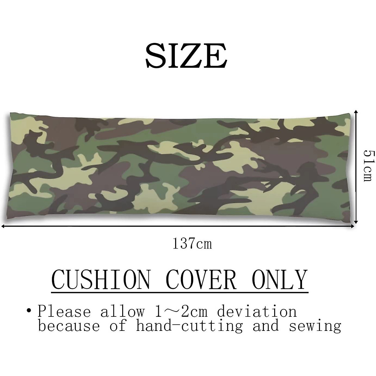 Camouflage Body Pillow Cover Military Army Green Camo Hunting Forest Long Pillow Case Protector with Zipper Decorative Soft Large Pillow Cases Covers Cushion for Bedding,Couch,Sofa,Home Gift 20"x54"