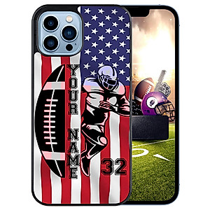 Personalized Football Player Name Number America Flag Design Rubber Cover Phone Case for Samsung Galaxy A16/A15/A25/A14/A54/A53 5G/A03S/A02S/A10E/A12/A13/A32/A33/A42/A51/A52/A71 Custom Football Phone Case