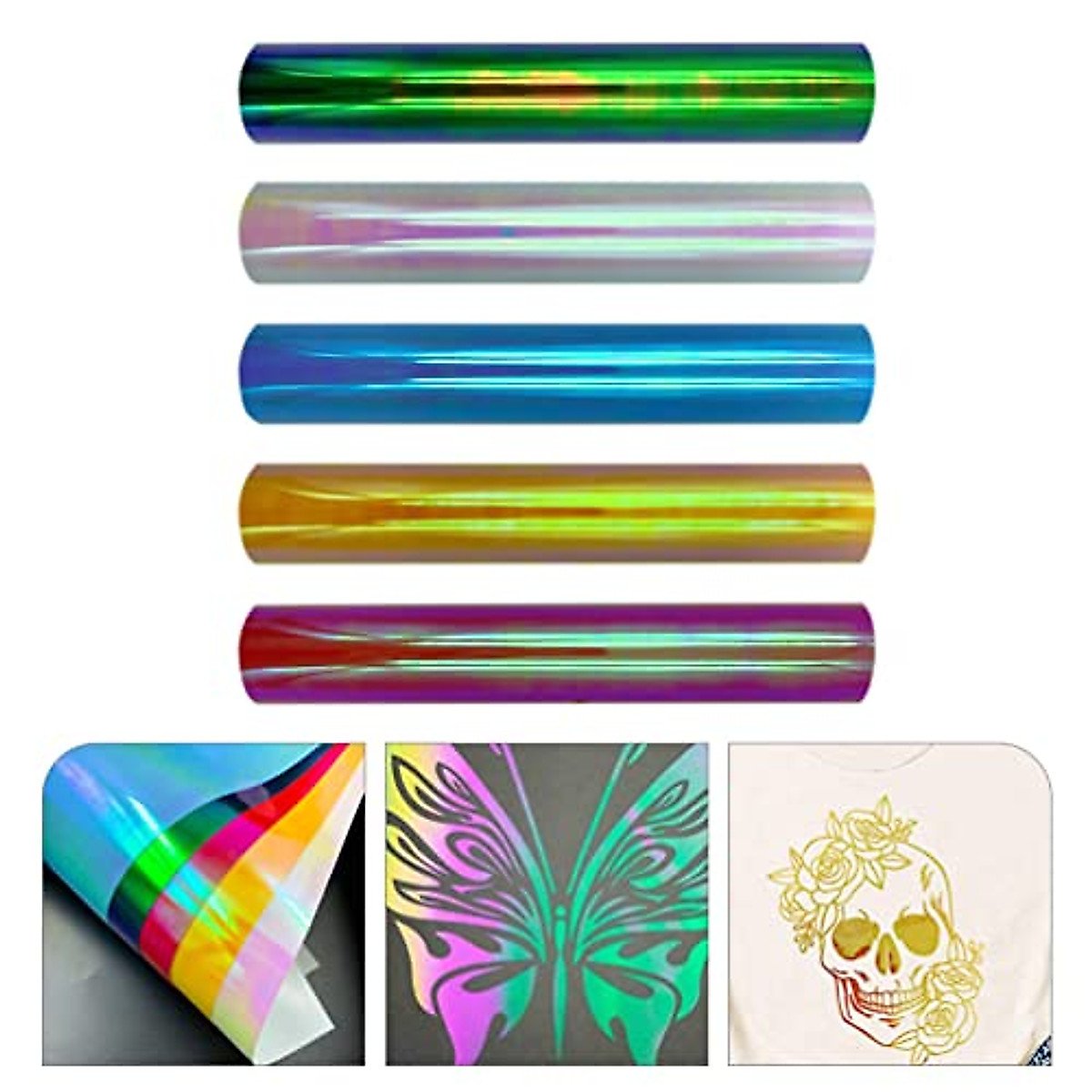 VILLCASE 5 Rolls Vinyl Lettering Film Vinyls Color Changing Vinyl Holographic Vinyl Glass Vinyl Film Transfer Tape for Vinyl Adhesive Vinyl White Vinyl Transfer Paper Five Colors The Pet