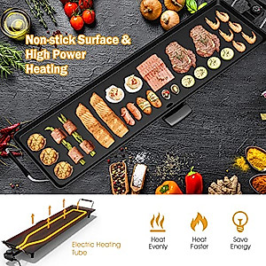 Costzon 35" Electric Griddle Teppanyaki Grill BBQ, Nonstick Extra Large Griddle Long Countertop Grill with Adjustable Temperature & Drip Tray, Indoor Outdoor Cooking Plates for Pancake Barbecue