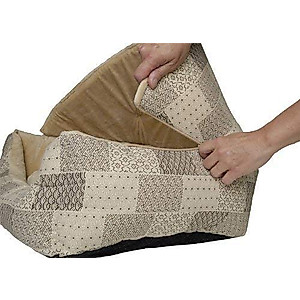 K&H Pet Products Hooded Lounge Sleeper Pet Bed Tan Patchwork Print 20 X 25 Inches