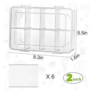 Snack Box Container, 2 Pcs Snackle Tray Adjustable 8 Compartments Divided Reusable Meal Prep Food Storage Containers Portable Snack Platters for School, Work, Travel, Picnics, Candy Organizer