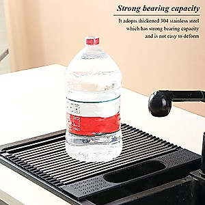 Berglander Dish Drying Rack Over The Sink, L17.5 by W 15" Rollable Stainless Steel Dish Rack with Removable Storage Basket, Perfect for Kitchen Sink