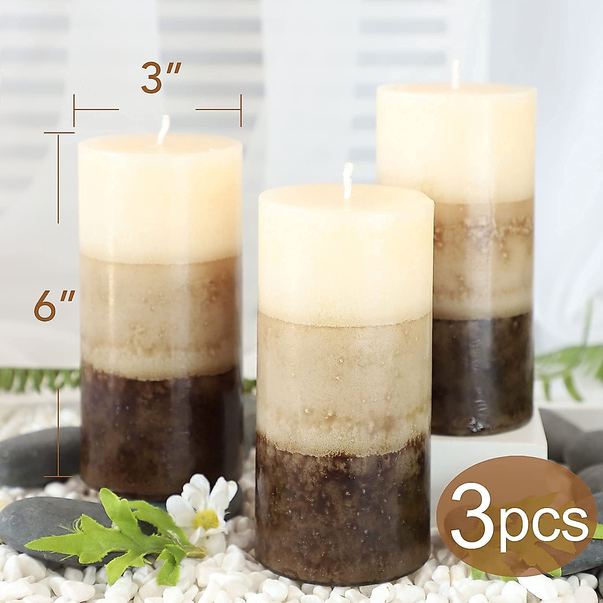 Petristrike Pillar Candles, Scented Candle, Set of 3 Vanilla Cupcake Aromatherapy Candles for Home Scented, Woman Gifts, Bathroom, Spa, Wedding (3 × 6")