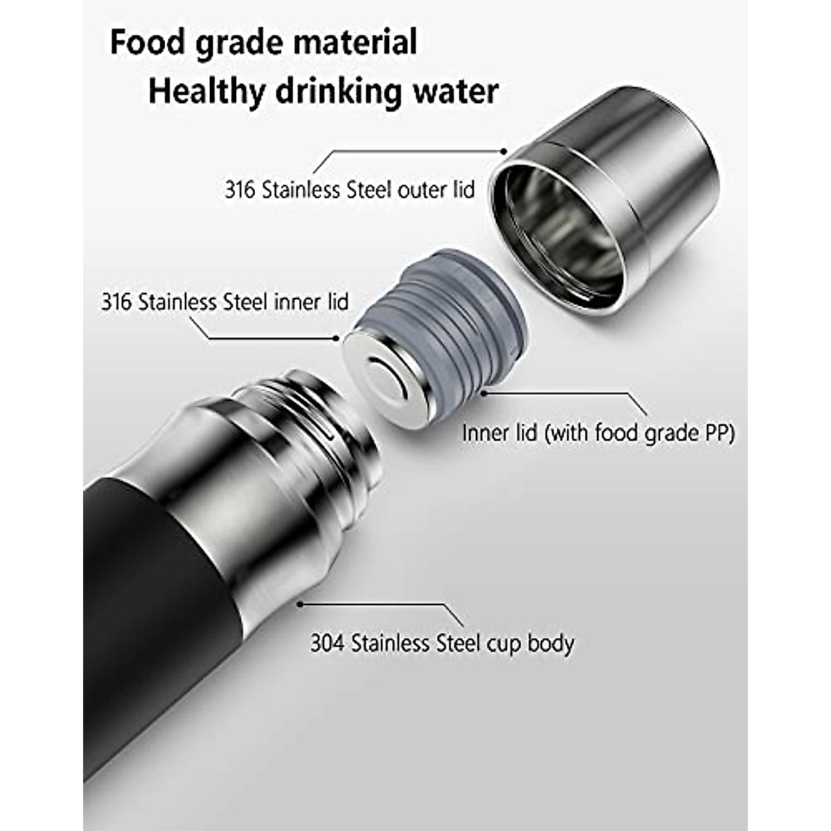 AISEELY Vacuum Insulated Bottles, Double Wall Stainless Steel Thermos with One-Piece Liner, Add-A-Cup Water Bottle for Hot & Cold Drink, Coffee Travel Mug Thermal (21 OZ)…