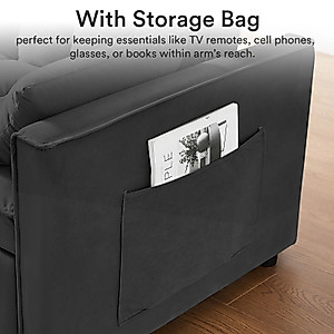 Rovibek 3 in 1 Convertible Sleeper Sofa Bed Velvet Chaise Lounge for Living Room, Black