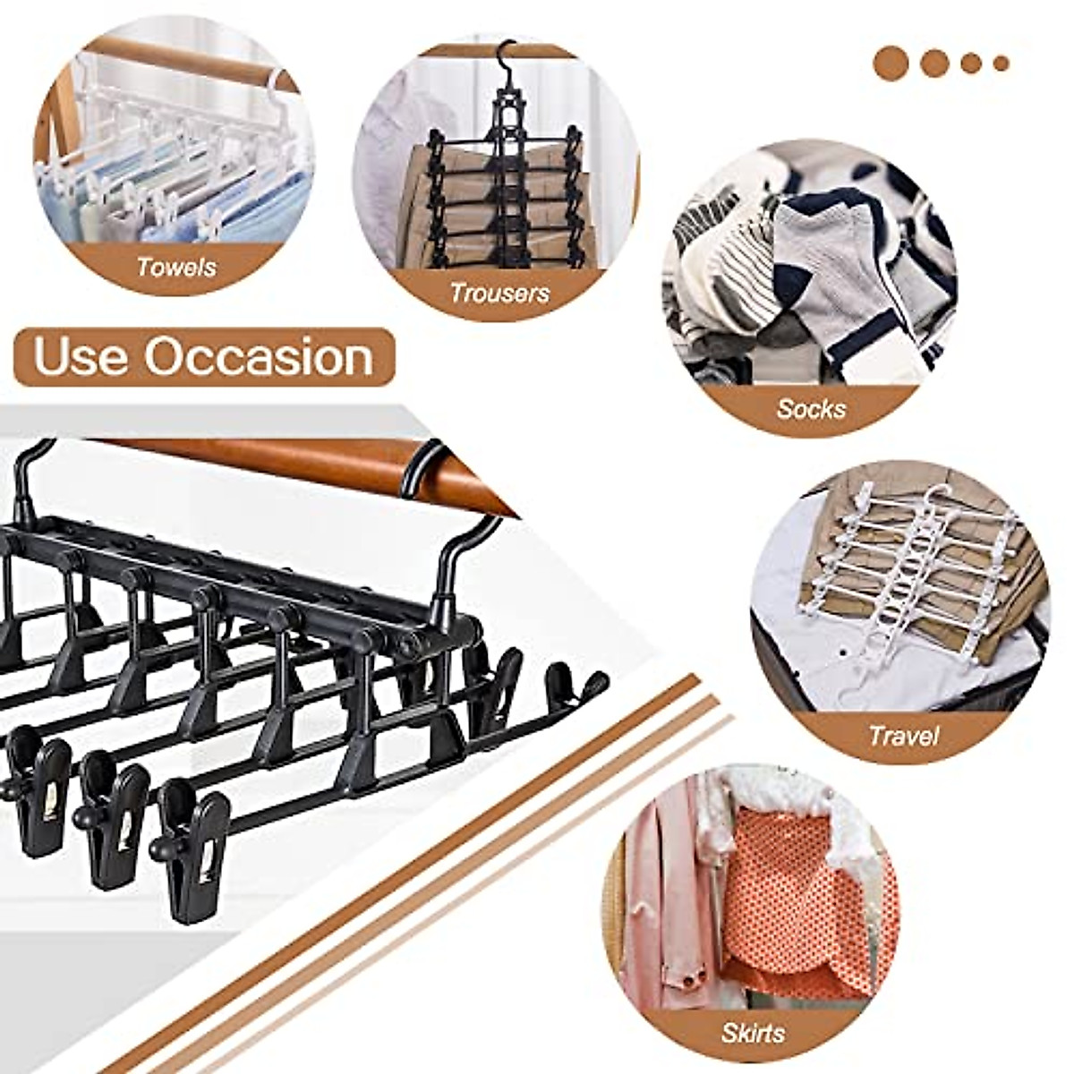 2 Packs Pant Skirt Hangers with Clips, DILIBRA 6 Layers Plastic Space Saving Pants Rack Cloth Hangers, Foldable Closet Storage Organizer for Pants Jeans Slack Trousers Skirts Scarf Towels