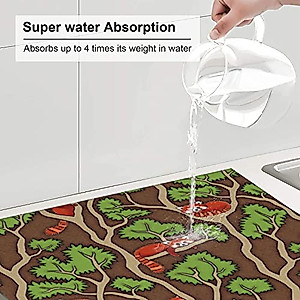 Forest Red Alkane bear Printed Drying Mat For Kitchen Ultra Absorbent Microfiber Dishes Drainer Mats Non-Slip Silicone Quick Dry Pad - 18 X 16inch