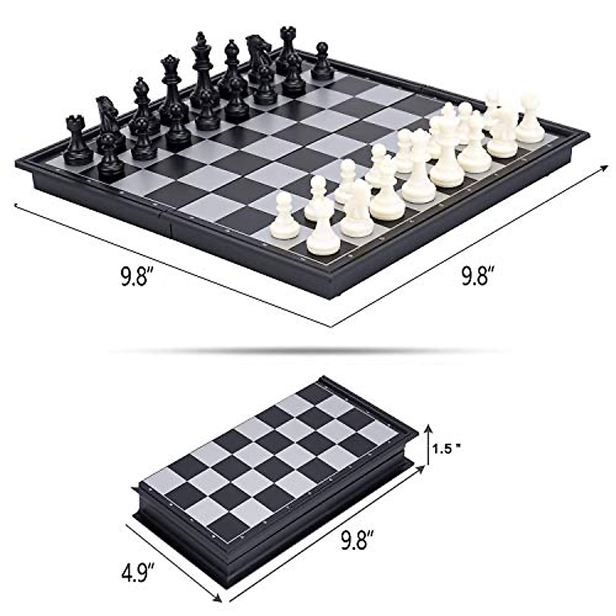 LEAP 9.8" Magnetic Chess Set Foldable Portable Game Board for Adult Travel set with 2 queens