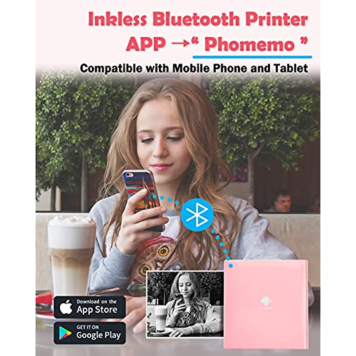 Phomemo M02 Pocket Printer- Mini Sticker Printer Bluetooth Inkless Thermal Photo Printer Compatible with Android iOS for Instantly Print Fun, Retro-Style Photos, Mini Life Assistant, Good Gift, Pink