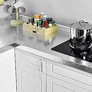 VEELIKE Kitchen Backsplash Wallpaper Peel and Stick Aluminum Foil Contact Paper Self Adhesive Oil-Proof Heat Resistant Wall Sticker for Countertop Drawer Liner Shelf Liner (15.74x118.11inches)
