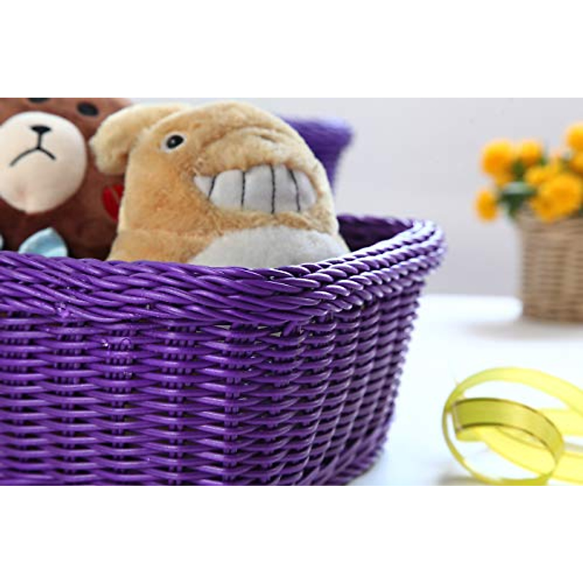 Colorbasket Rectangular Utility Basket, Hand Woven Poly Cord, Purple, Set of 3