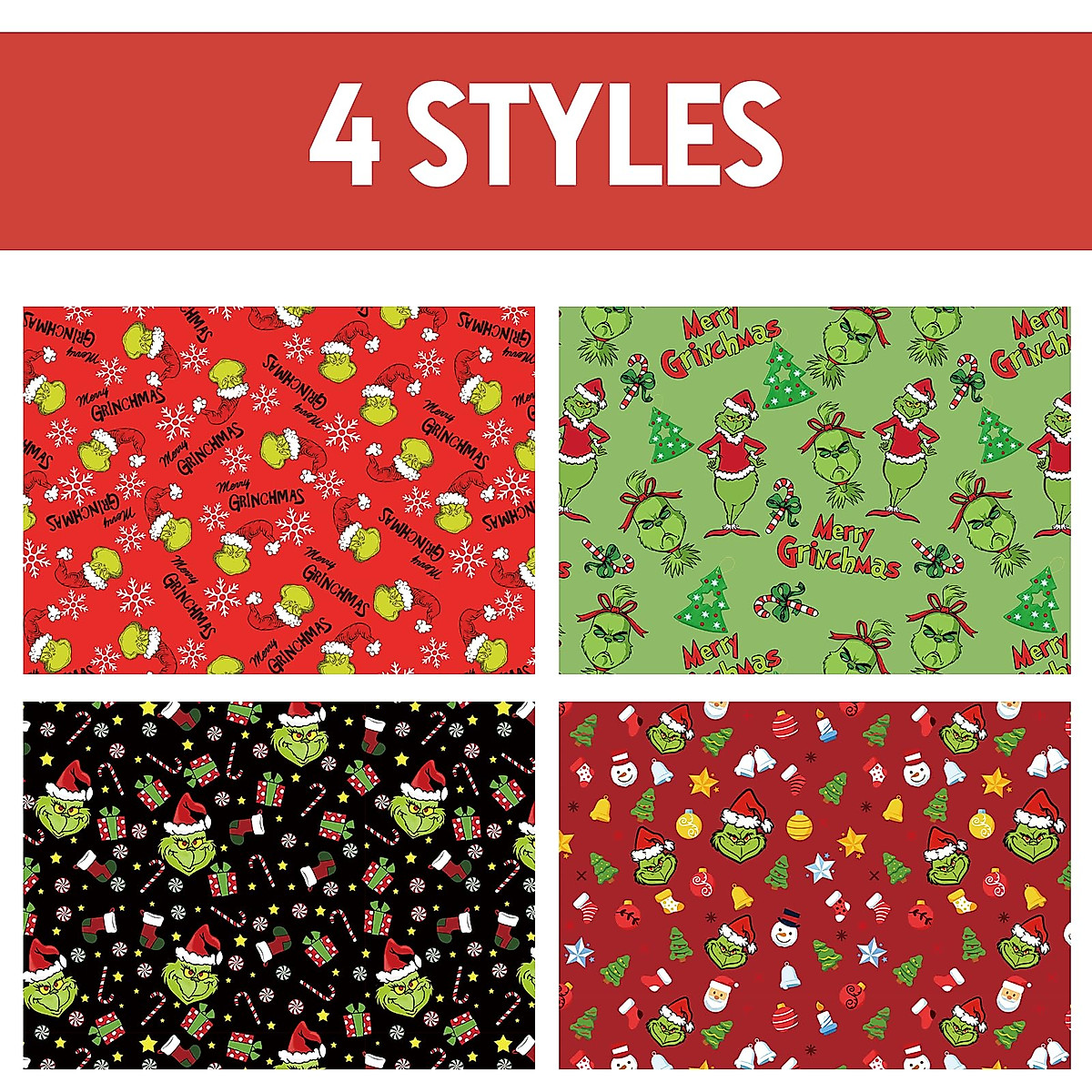 QANPE 12 Sheets Folded Christmas Wrapping Paper Funny Cartoon Red Green Xmas Holiday Wrapping Paper Merry Christmas Art Paper for DIY Birthday New Year Gift Packing Decor, 19.7 x 27.6