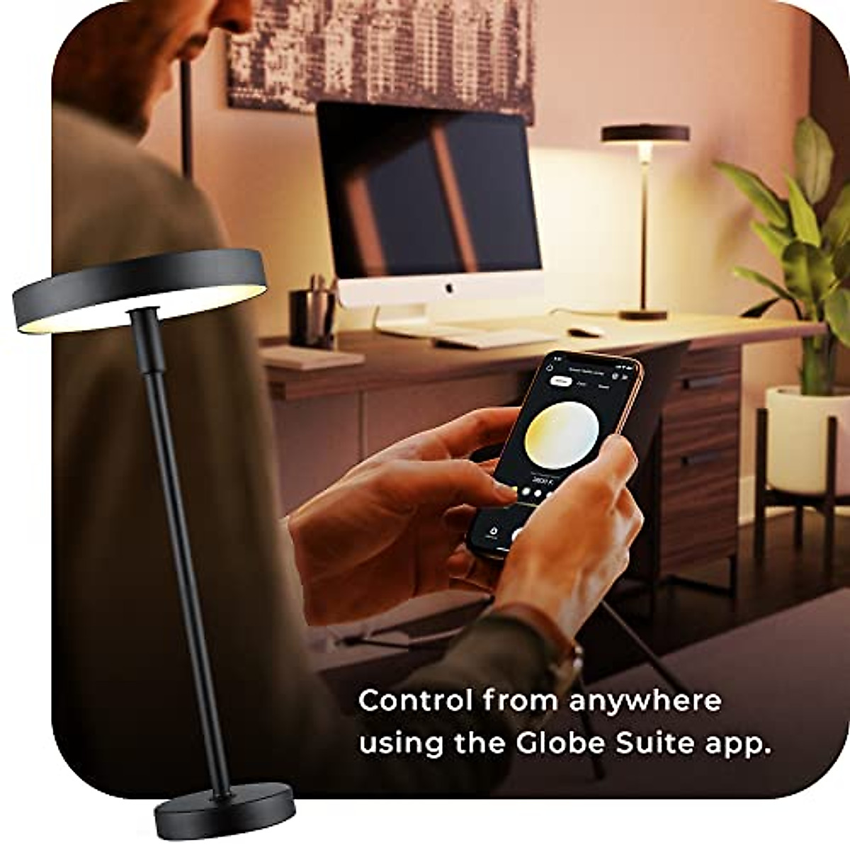 Globe Electric 67240 Wi-Fi Smart Table Lamp, Satin Black, No Hub Required, Voice Activated, 7 Watts, Multicolor Changing RGB, Tunable White 2000K - 5000K, 400 Lumens, 50,000 Hours, 80 CRI
