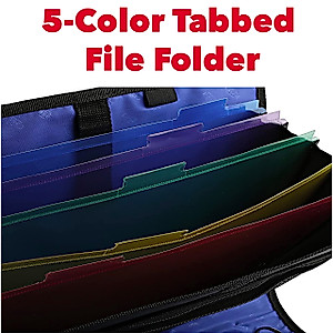 Case-it The Open Tab Velcro Opening Binder - 2 Inch O-Rings - 5 Color Tab Expanding File Folder - Multiple Pockets - 400 Sheet Capacity - Black S-826-A