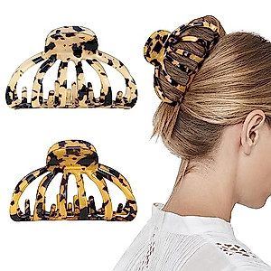 Shinowa Hair Clips, 2-Pack Bohemian Tortoise Shell Hair Claw Clips Strong Hold Big Hair Jaw Clips for Thick Hair, Hair Accessories for Women Girls, Leopard