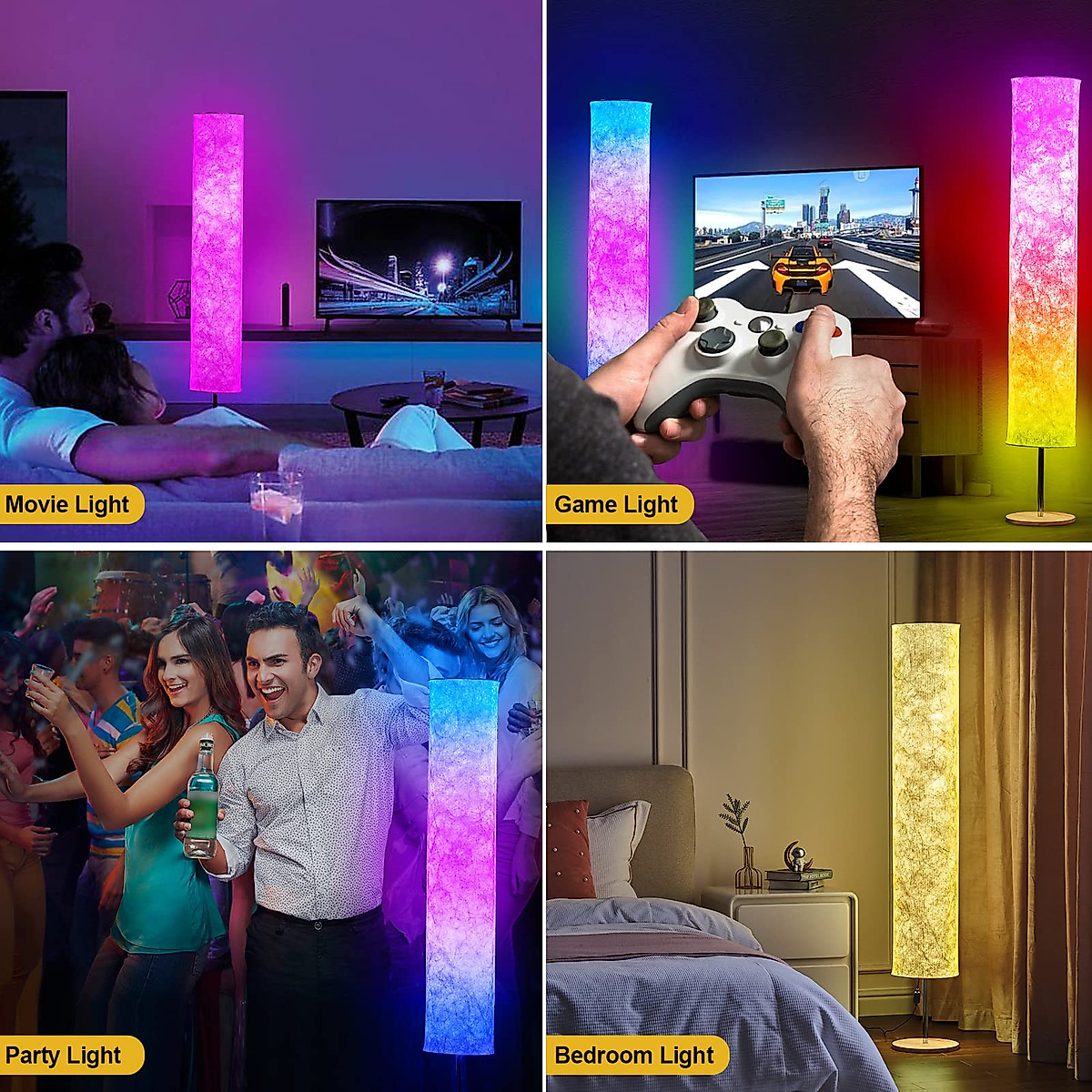 YIEONSHION Soft Light Floor Lamp, 60" Simple Design Morden Slim Warm Light 3000K LED Tyvek Fabric Shade Standing Lamp for Living Room Bedroom Game Room (L/60inch, RGB Remote)