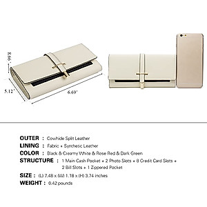 CLUCI Leather Wallet for Women Slim Designer Trifold Ladies Credit Card Holder Cream White