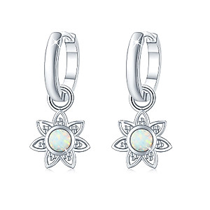 Lotus Earrings 925 Sterling Silver Opal Sunflower Hoop Opal Dangle Drop Earrings Huggie Hoop Jewelry Gifts for Women Teen