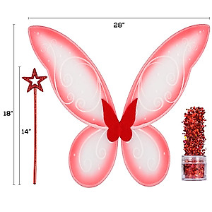 Funcredible Fairy Accessories Set - Fairy Wings, Fairy Wand with Fairy Glitter - Red Tooth Fairy Wings - Halloween Cosplay Party Favors for Women, Men and Kids
