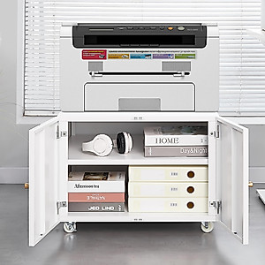 SQLIFE Office Copier File Cabinet, Mobile Lateral Filing Cabinet with 2 Door, Rolling File Cabinet, Printer Stand for Legal/Letter/A4 File
