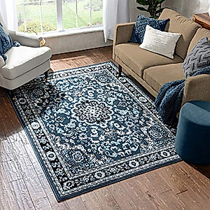 Well Woven Persa Nima Traditional Medallion Persian Blue 5'3" X 7'3" Area Rug