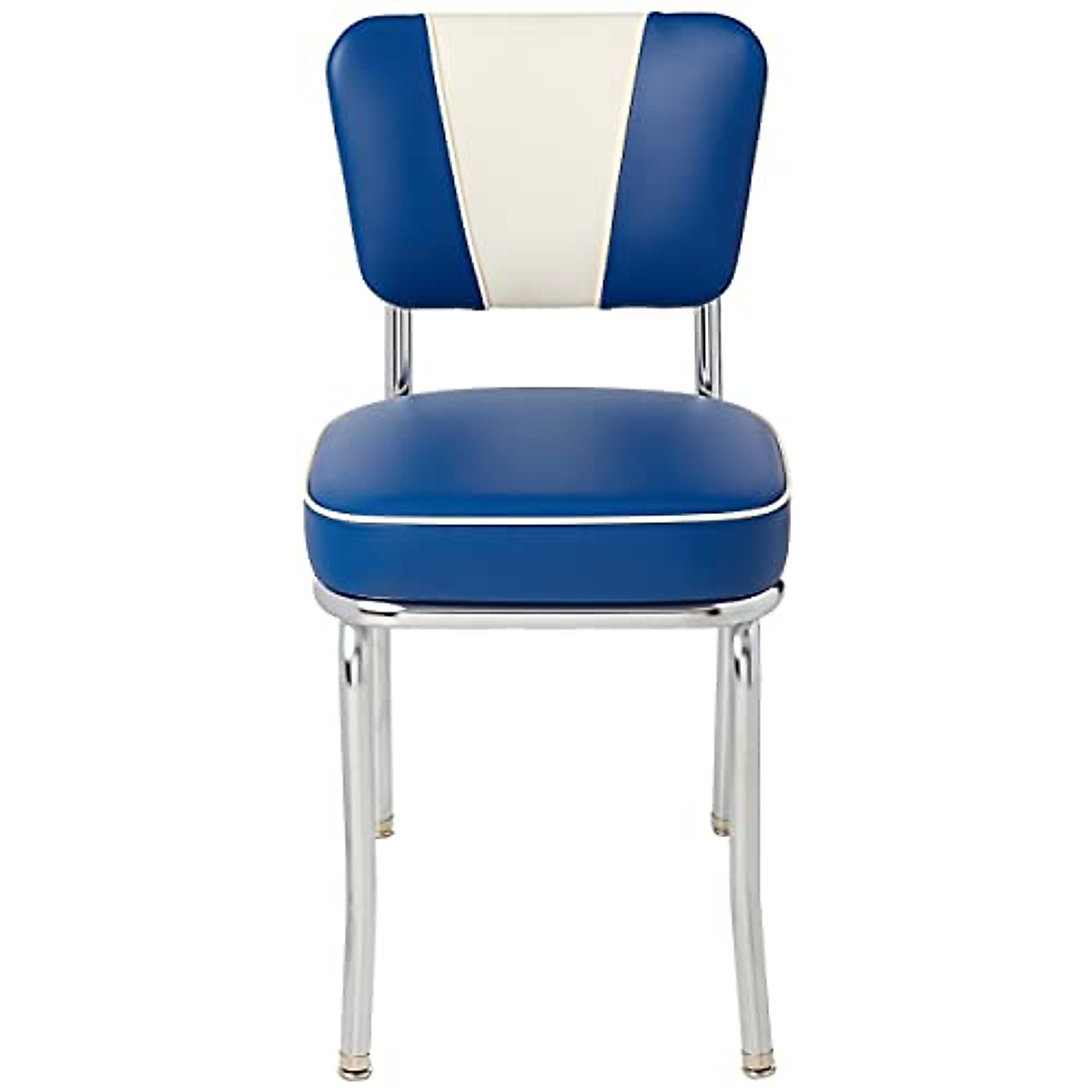 Richardson Seating V-Back Chrome Diner Chair with 2" Box Seat, Royal Blue/White