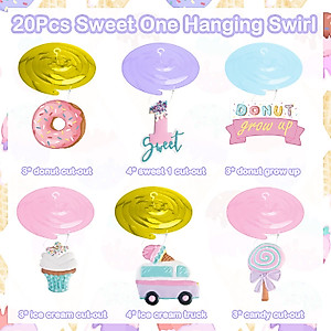 20Pcs Ice Cream Sweet One First Birthday Party Decorations, Ice Cream and Donut Party Hanging Swirls, Summer Ice Cream Party Ceiling Hanging Streamers for Ice Cream 1st Bday Girls Donut Party Supplies