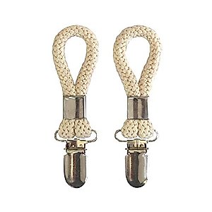 TREDONI 2 Tea Towel Clips - Cloth Hanger Holder Brackets - Braided Cotton Loop, Ivory