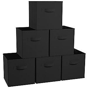 Ornavo Home Foldable Collapsible Storage Box Bins Shelf Basket Cube Organizer with Dual Handles - Set of 6-11 x 11 x 11 - Black