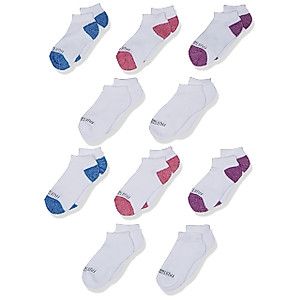 Fruit of the Loom Girl's Little Everyday Essential Soft Cushion Socks, White w/Colored Heel Toe, 10.5-4