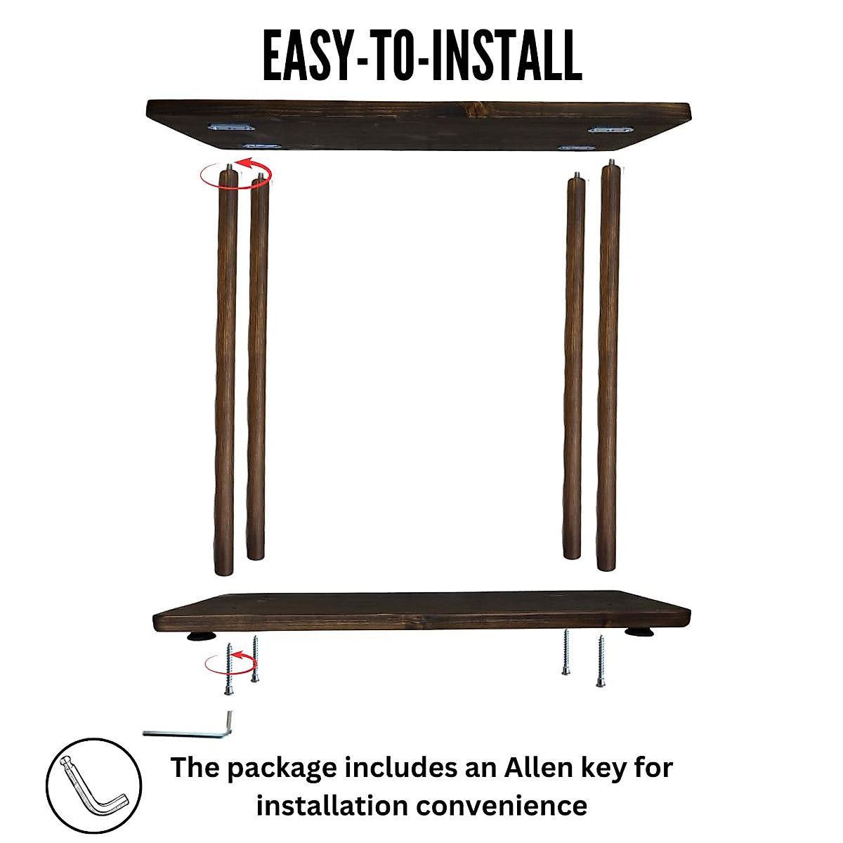 GENESIS WOODESIGN Rectangular Solid Wood Narrow Side Table, Skinny Bedside Table, Small End Table (Chestnut, X-Large)