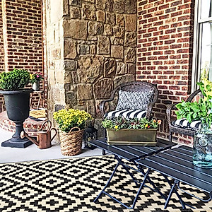 SAND MINE Reversible Mats, Plastic Straw Rug, Modern Area Rug, Large Floor Mat and Rug for Outdoors, RV, Patio, Backyard, Deck, Picnic, Beach, Trailer, Camping, Black & Beige, 5' x 8'