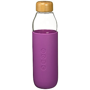 Soma 17 oz. BPA-free Wide Mouth Glass Water Bottle with Silicone Sleeve, Eggplant