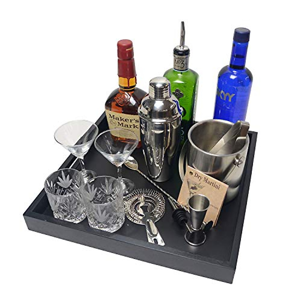 Square Wood Serving Tray with Handle, Ottoman Decorative for Home, 16x16 inches Black