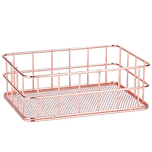 Wrought Iron Storage Basket - Desktop Organizer Container - for Kitchen Cabinets, Pantry, Bathroom - 2 Pack,Rose Gold(Small)
