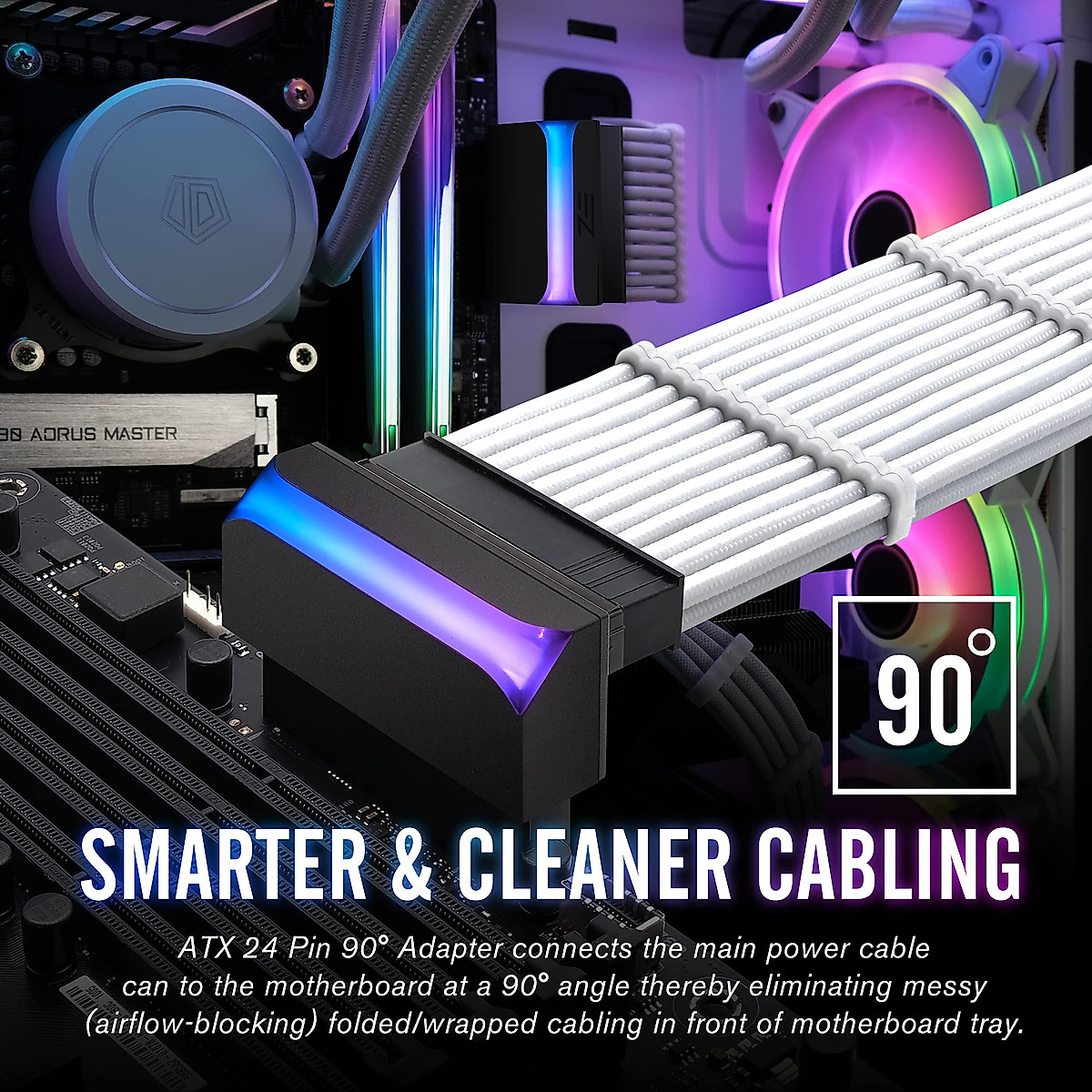 EZDIY-FAB ATX 24-pin 90 Degree Power Connector 5V 3 Pin ARGB Rainbow Female to Male Power Supply/Power Adapter for Computer Motherboard -1 Pack