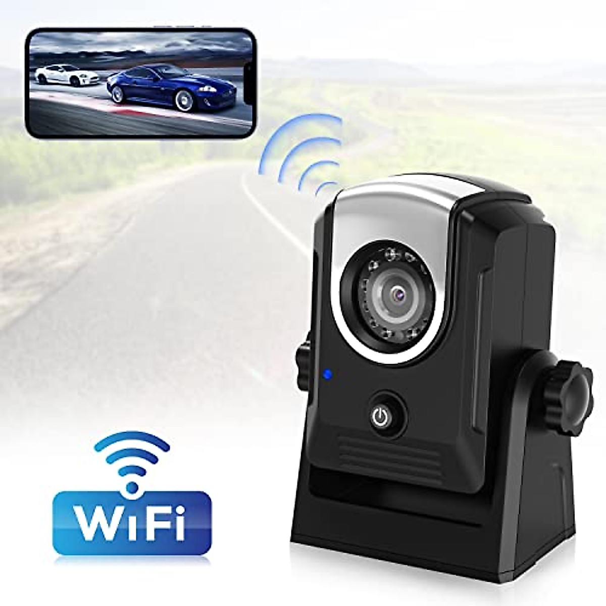 MHCABSR Wireless Backup Reversing Camera, WiFi Dash Camera Work with Phone IP68 Waterproof IR Night Vision Wide Angle Magnetic Rear View Parking Camera for Trailers Trucks RVs Camper Car