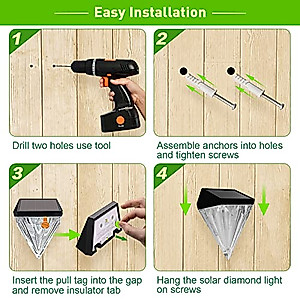 Diamond Solar Fence Lights ,Solar Deck Lights , Solar Wall Lights Outdoor Lights, Decorative Waterproof Solar Powered LED Garden Light , Outside Solar Step Lights for Patio,Decor,Garden,Porch, 4 Pack