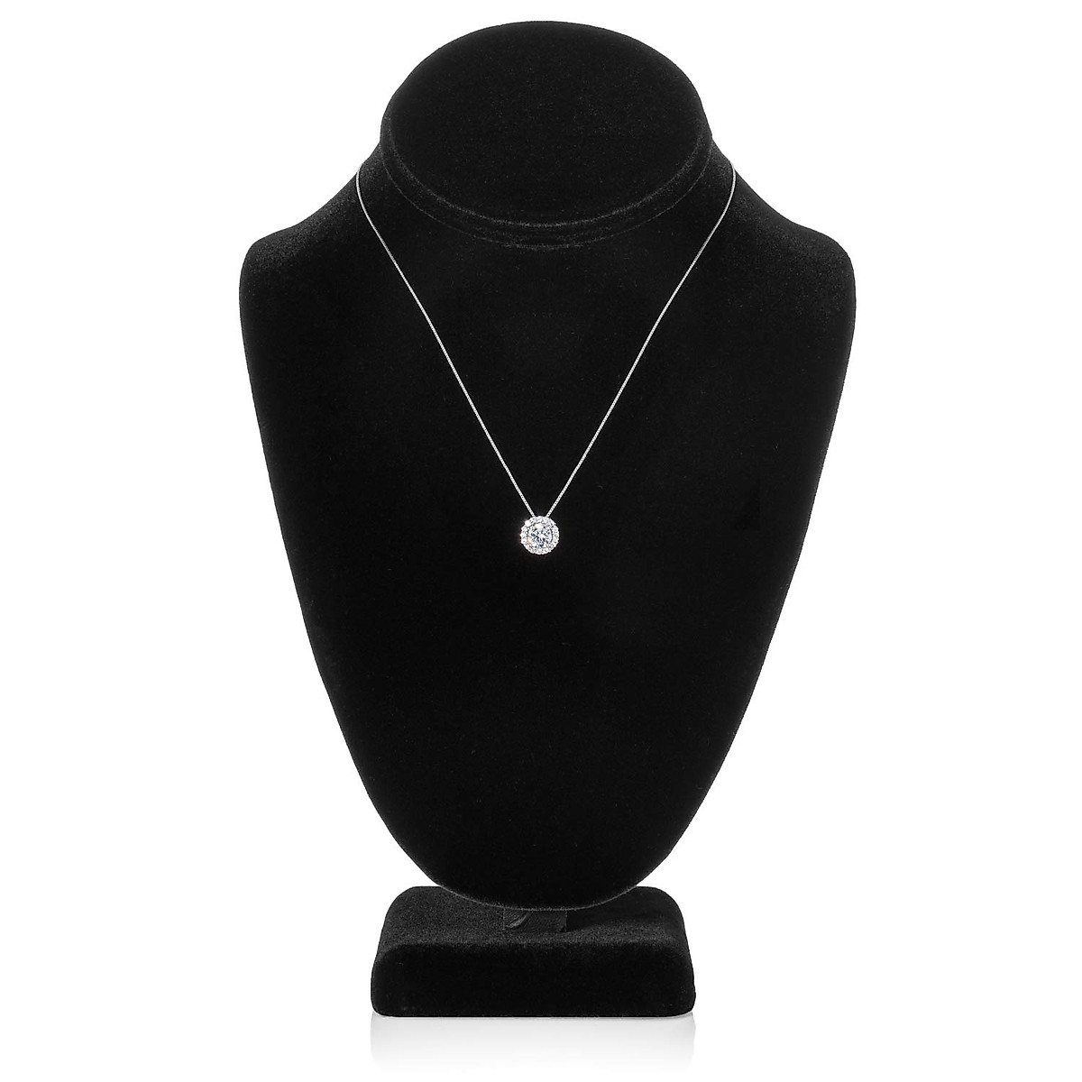 Everyday Elegance 14K Solid White Gold Pendant Necklace | Round Halo Cubic Zirconia Solitaire | 1.25 CTW | 16 Inch .60mm Box Link Chain | With Gift Box