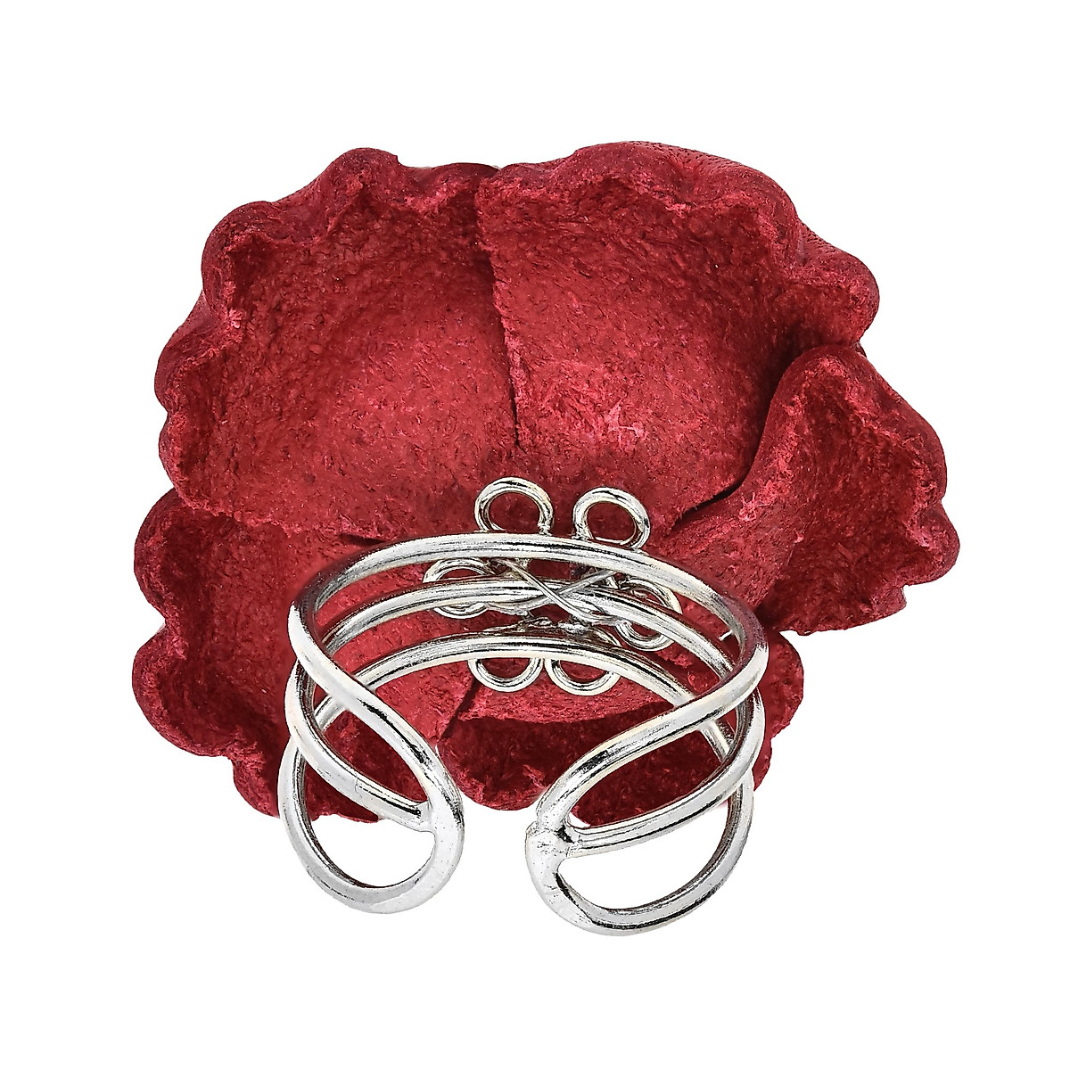 AeraVida Red Petals Genuine Leather Blooming Rose Free Size Ring | Floral Statement Adjustable Ring for Women | Statement Handmade Ring