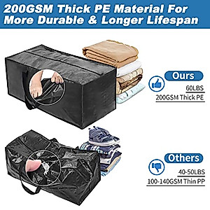 Rihim Moving Bags 90L - 4 Black Heavy Duty Extra Large Storage Bags for Clothes - Packing Bags with Backpack Straps Strong Handles Zippers - College Travelling Christmas Storage Moving Totes