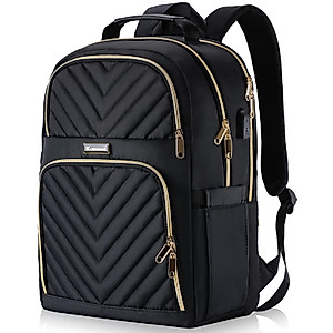 Kuosdaz Laptop Backpack for Women, 15.6 Inch Travel Computer Bag with USB Charging Port, Womens Large Back Pack Purse Work Bag, Student College School Bookbag for Girls Casual Daypacks, Black