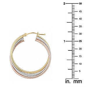 Kooljewelry 10k Tri-color Gold High Polish Textured Overlapping Triple Hoop Earrings