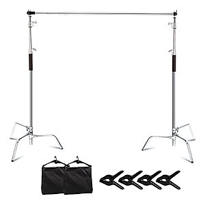 Meking 10x10FT / 3x3M Photo Backdrop Stand Kit, Heavy Duty Adjustable Photography Background Support System Stand with 2 Sandbags, 4 Clamps and Crossbar for Video Studio Photo Shoot