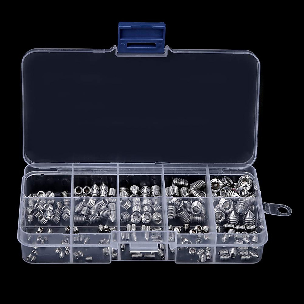 ViaGasaFamido Allen Head Socket Hex Grub Screw Cone Point Set Screw Metric 304 Stainless Steel Set Screws Bolts Assortment Kit M3 M4 M5 M6 M8 with Storage Box