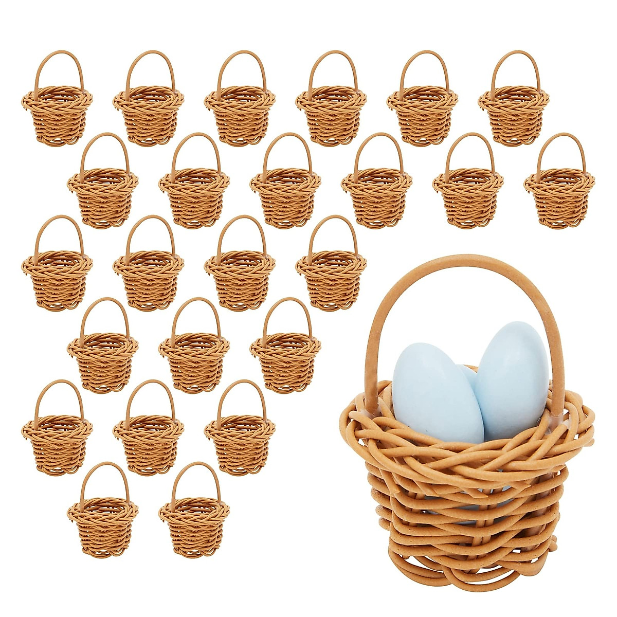 Juvale 24 Pack Rattan Mini Picnic Baskets with Handles for Tiny Birthday Party Favors or Baby Shower (2.75 in)