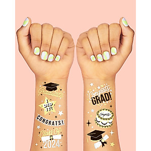 xo, Fetti 2024 Graduation Temporary Tattoos - 48 Foil Styles | New Grad Party Decorations, College Graduate Girls Accessory, High School Senior Gift, Graduation Cap Tassel Decor, Congrats Grad Favor