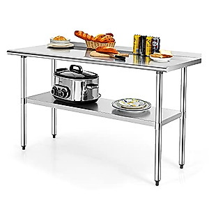 Giantex 60x24 Inches Stainless Steel Table with Backsplash, Metal Commercial Kitchen Table for Prep & Work with Adjustable Undershelf, Heavy-Duty Prep Table