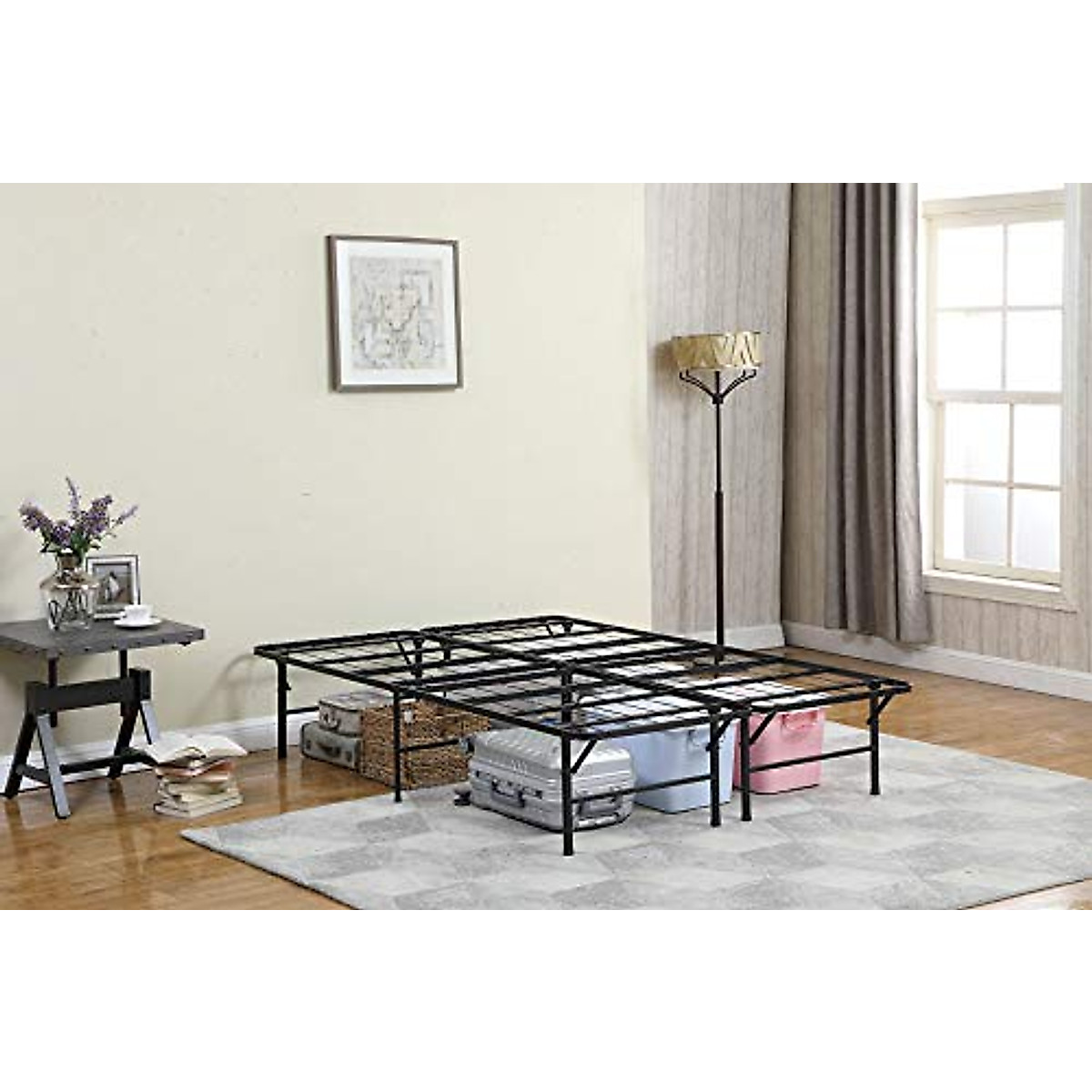 Coaster Home Furnishings Hetfield 16 Inch Foldable Metal Platform Bed Frame Mattress Foundation – Under-Bed Storage, Tools-Free Assembly, Box Spring Replacement – Full